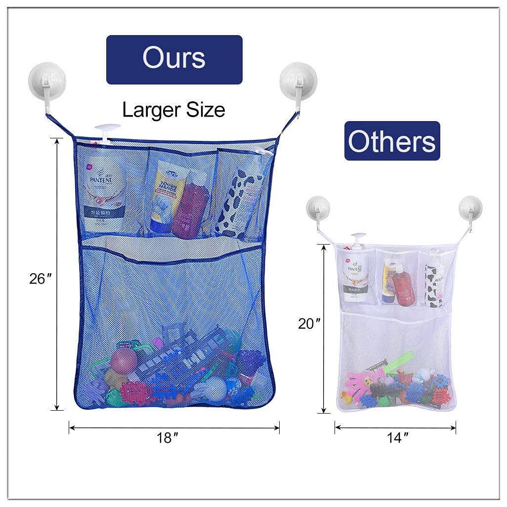 LEADWIN Extra Large Size Bath Toy Storage,Bathtub Toy Organizer,Multi-Function Holder for Baby Bath Toys Storage and Quick Dry ,Mesh Net + 2 Extra Strong Suction Cups 26 "×18 "