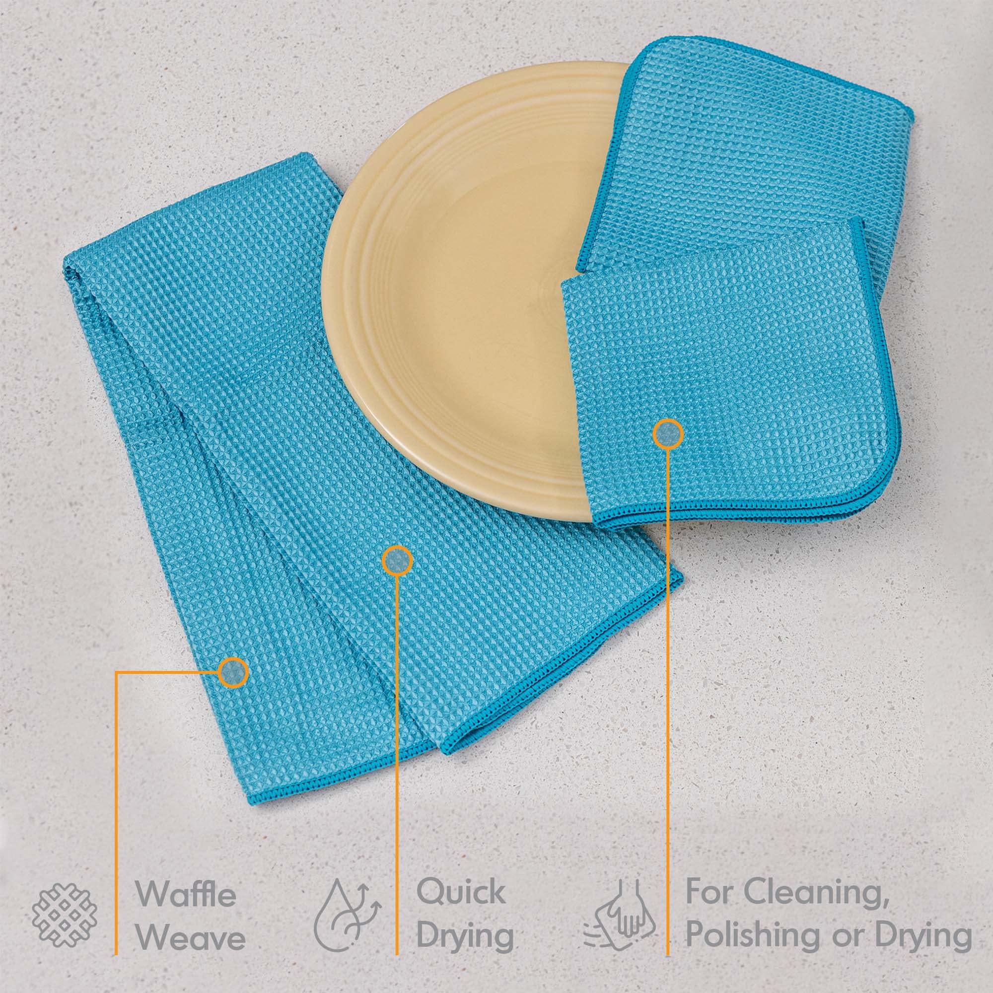 MU kitchen | Waffle Microfiber Dish Cloths are 100% Quality | Durable & Absorbent for Cleaning & Drying | Set of 3 | Sea Blue