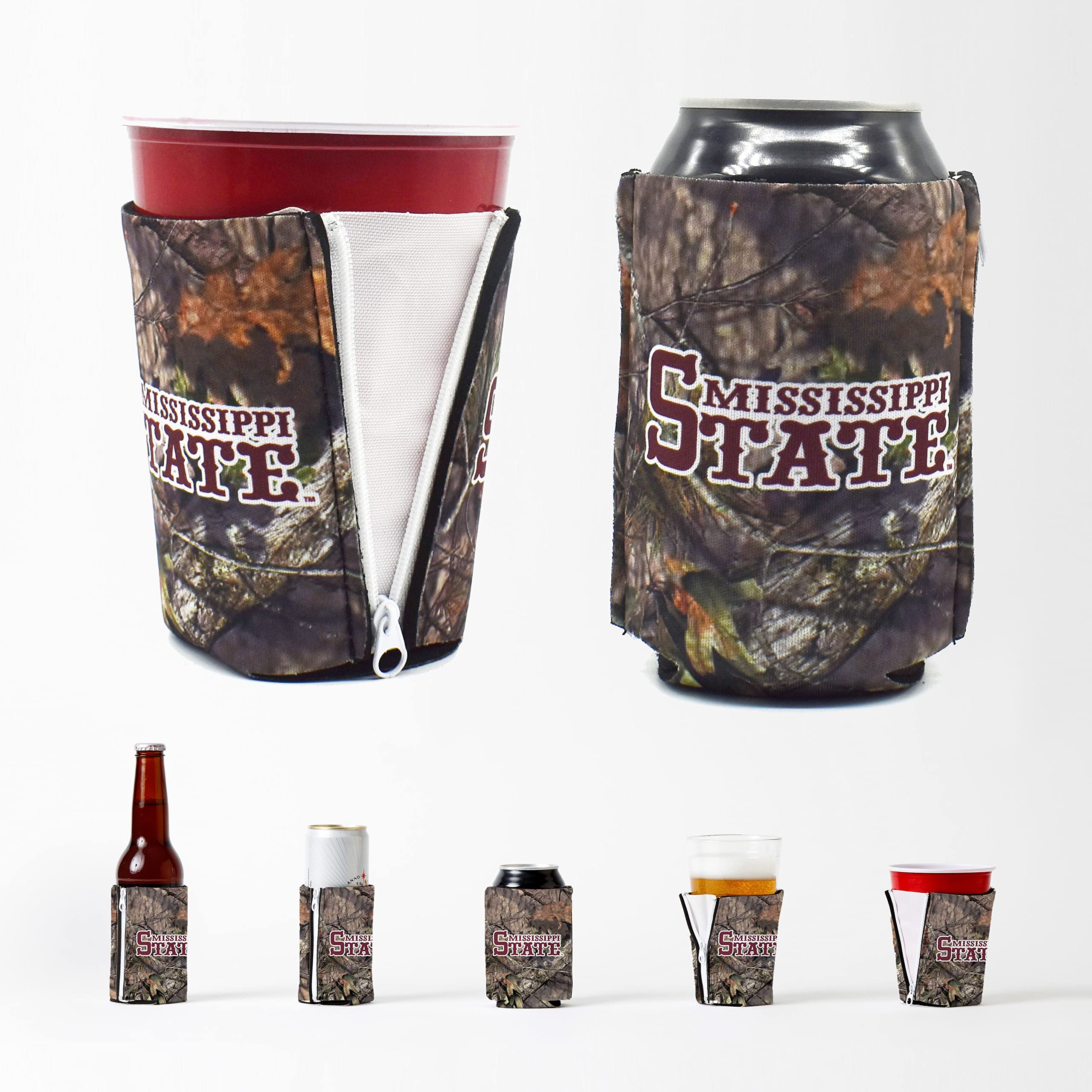 Mississippi State University Mossy Oak Break-up Country Camo ZipSip ZipSip All-in-One Adjustable Neoprene Insulated Drink Holder with Zippers