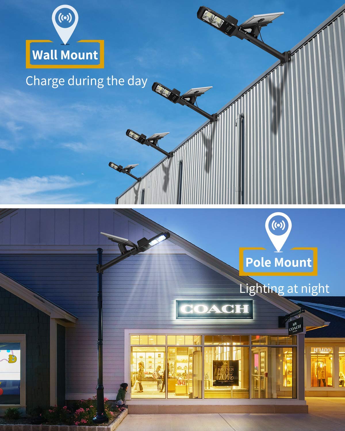 LOVUS Outdoor Solar LED Street Lights, 10000LM Solar Powered Street Lamp Dusk to Dawn with Remote Control, LOVUS