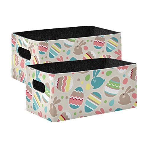 Spring Easter Eggs Rabbits Storage Basket Felt Storage Bin Collapsible Felt Storage Foldable Boxes Containers Organizer for Clothes Towels Magazine
