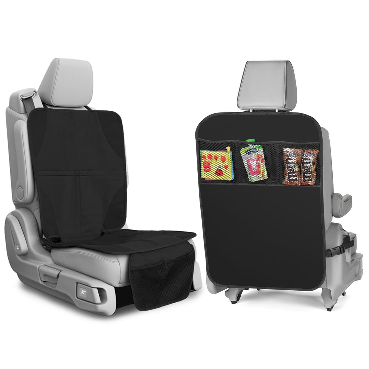 lebogner Car Seat Protector + Kick Mat Auto Seat Back Protector with 4 Organizer Pockets, Durable Quality Seat Covers + Waterproof Kick Guards to Protect Your Leather and Upholstery Seats from Damage