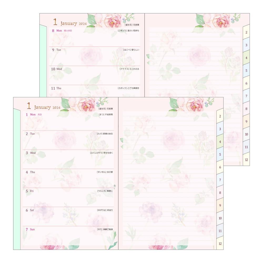 Midori Pocket Diary 22256006 Weekly Planner, 2024, B6, Cat Pattern, Starts January 2024 (country time floral pattern)