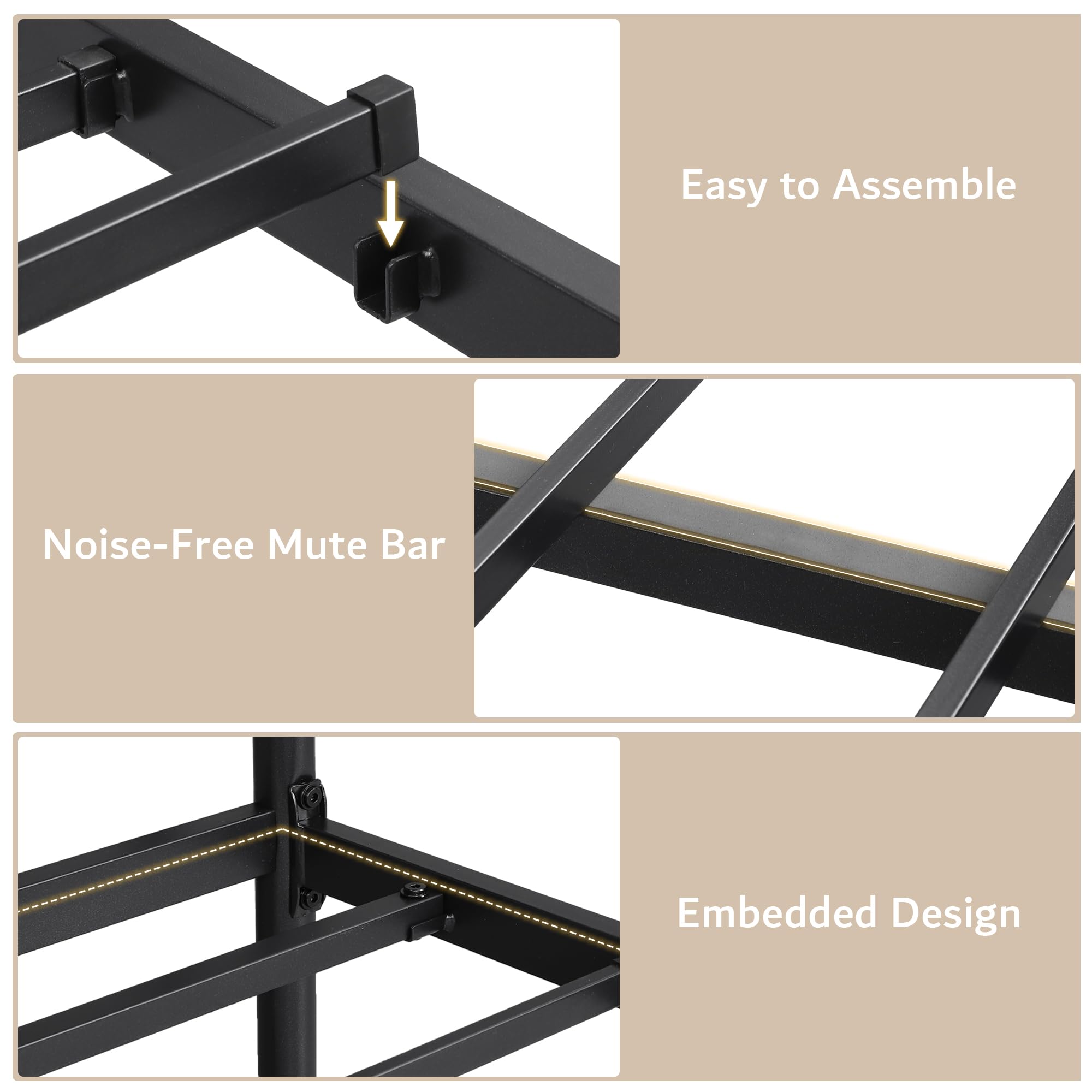 iPormis Full Size Metal Bed Frame with Leather Headboard, Heavy-Duty Platform Bed Frame, Thicker Metal Steel Slats Support, 12'' Under-Bed Space, Noise-Free, Easy Assembly, Black