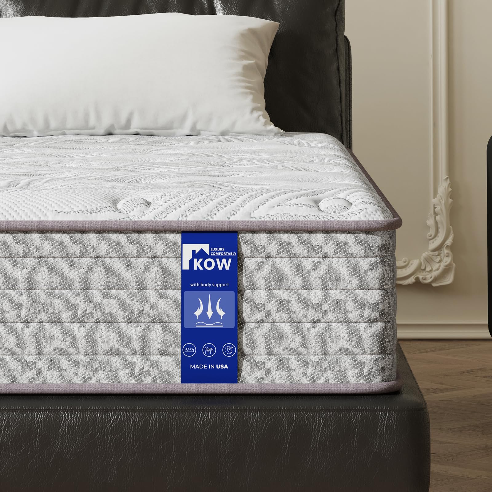 KOW Full Size Mattress 12 Inch Mattress in a Box,Pressure Relief Full Bed Mattress,Individually Pocketed Springs and Memory Foam Mattresses for Edge Support, Medium Firm Feel