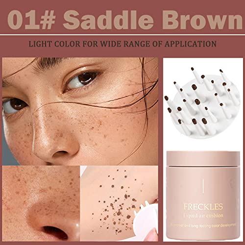 Liquid Fake Freckle Stamp Pen,Freckles Liquid Air Cushion Stamp,Magic Long Lasting Waterproof Quick Dry Natural Like Fake Freckle Pen Makeup Stamp,A Sunny Freckled Look Just For You(01# Saddle Brown)