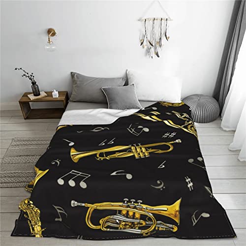 WONDERMAKE Oversized Throw Blanket Warm Elegant Softest Cozy Home Throw Blanket 60" X 80" Decorative Trumpet Trombone French Horn Throw Blanket for Couch Sofa Chair Bed