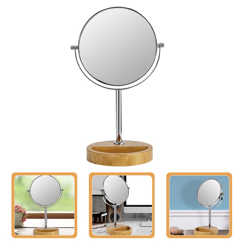 Vanity Mirror Mirrors Bamboo Makeup Double Sided Beauty Mirror with Storage Tray Wood Desktop Beauty Cosmetic Mirror for Ladies Lighted Lighted