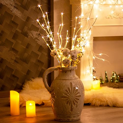 Vanthylit 3PK 30'' Lighted Birch Twig Branches with 60 LED Warm White Bulbs Waterproof Adapter in for Outdoor and Indoor Decor
