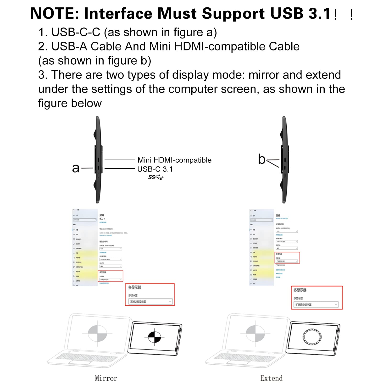 Saterkali 11.6 Inch Portable Monitor Extender for Laptops & Phone, 1366*768 Portable IPS Extended Display Gaming Monitor for Notebook Computer Windows Phone, USB C-C 3.1 or USB A+Mini HDMI-compatible