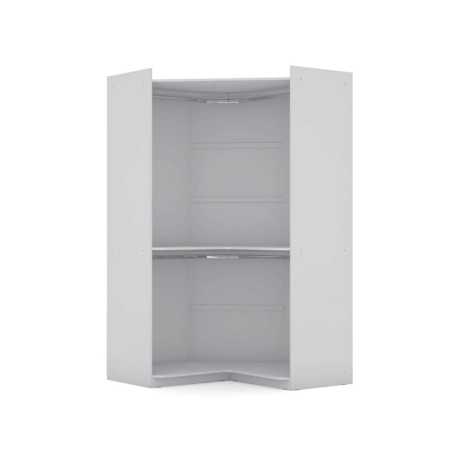Manhattan Comfort Rockefeller Ultra Modern Open Corner Bedroom Closet with 2 Hanging Rods, 65.91", White