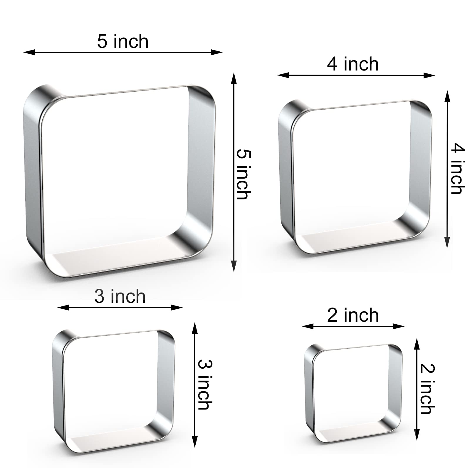 Rounded Square Cookie Cutter Set Large - 5 Inch, 4 Inch, 3 Inch, 2 Inch - Geometric Cookie Cutters Shapes Molds - Stainless Steel
