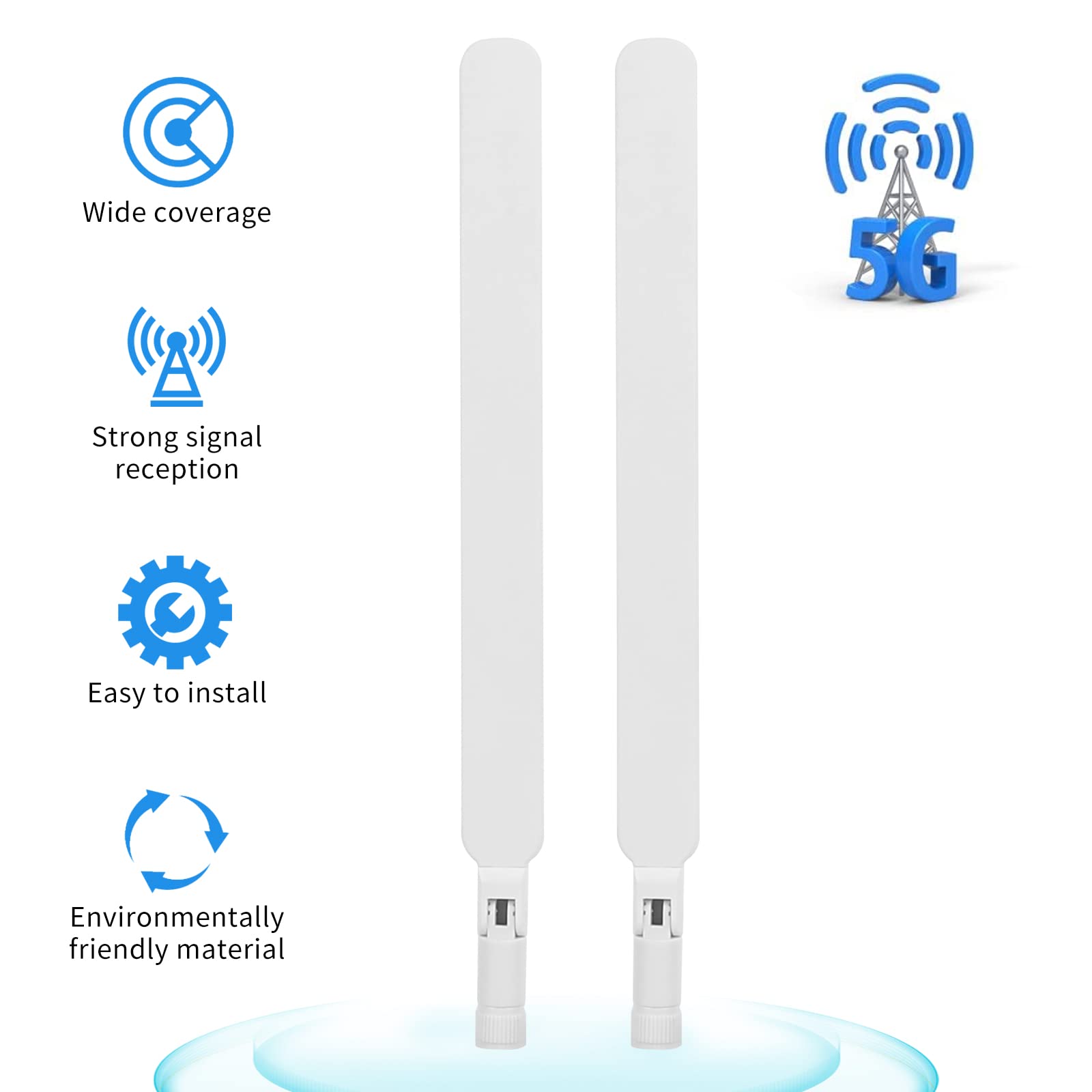 Nelawya 4G LTE/5G Sub-6 Antenna, Wide Band 8dbi 600-3980Mhz Omni Directional Antenna with SMA Male Connector for CPE Router,Mobile Hotspot,Wireless Range Extender,Cellular Trail Cameras White(2 Pack)