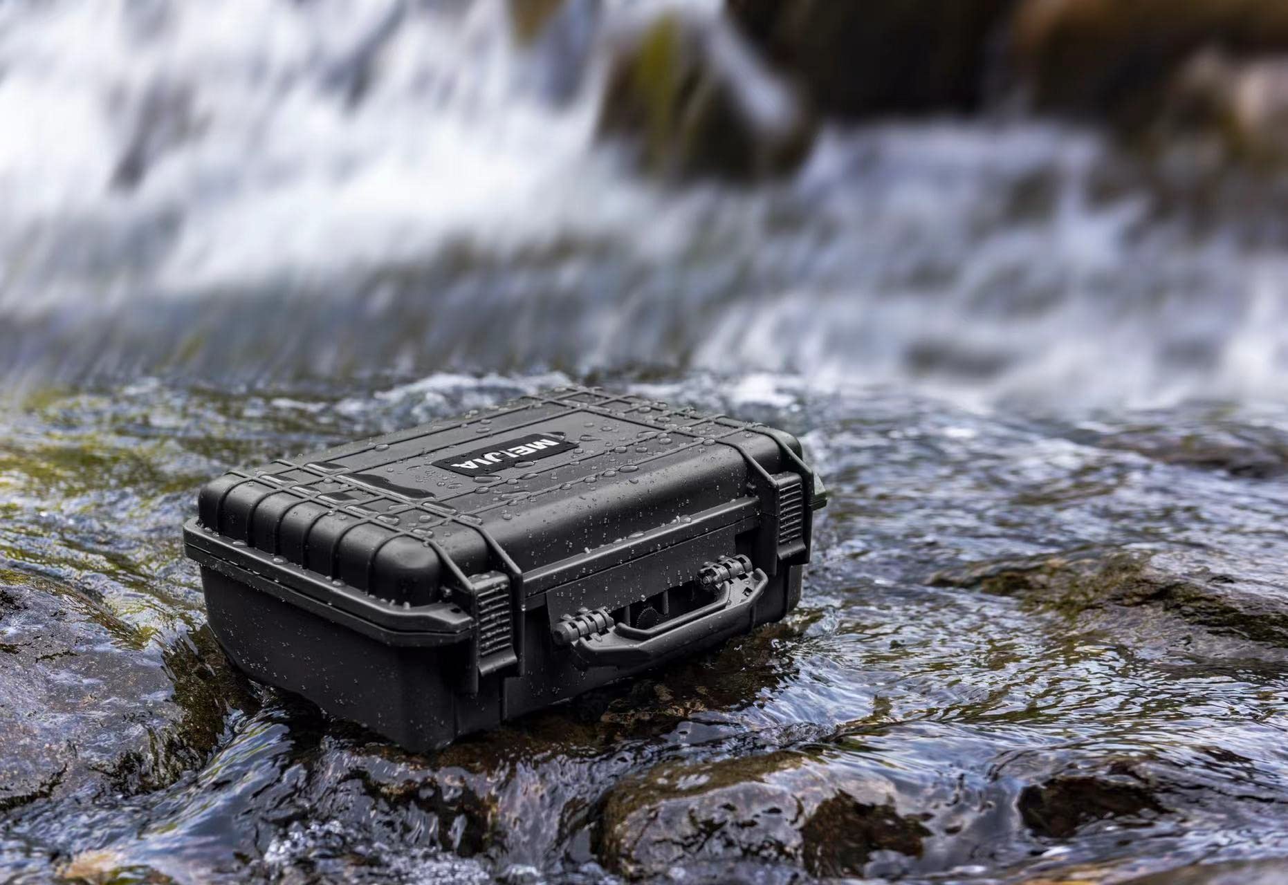 MEIJIA All Weather Portable IP67 Waterproof Protective Case, Hard Camera Case with customizable foam, Perfectly Protection of Camera, Drones,Pistols,Lens,Equipments,Black,18.5 x14.06x6.93inches