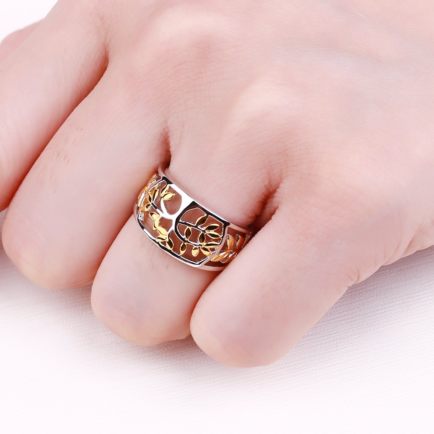 JO WISDOM 925 Sterling Silver Gold Tree Of Life Ring Anniversary Rings Size 8