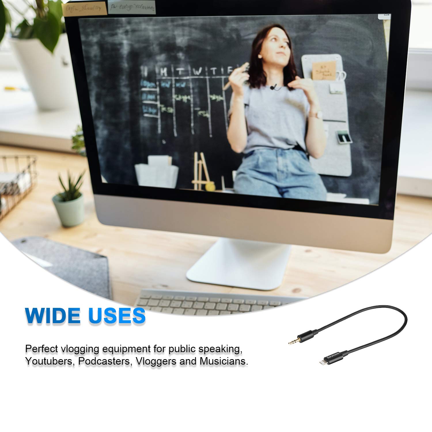 Lavalier Lightning Microphone, Saramonic LavMicro U1A Universal Lapel Mic with Detachable Lightning Plug Adapter Compatible with iPhone 13 12 11 MAC iPad YouTube Video Facebook Live (2M)