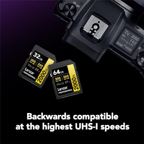 Lexar 32GB Professional 2000x SDHC Memory Card, UHS-II, C10, U3, V90, Full-HD & 8K Video, Up to 300MB/s Read, for DSLR, Cinema-Quality Video Cameras (LSD2000032G-BNNNU)