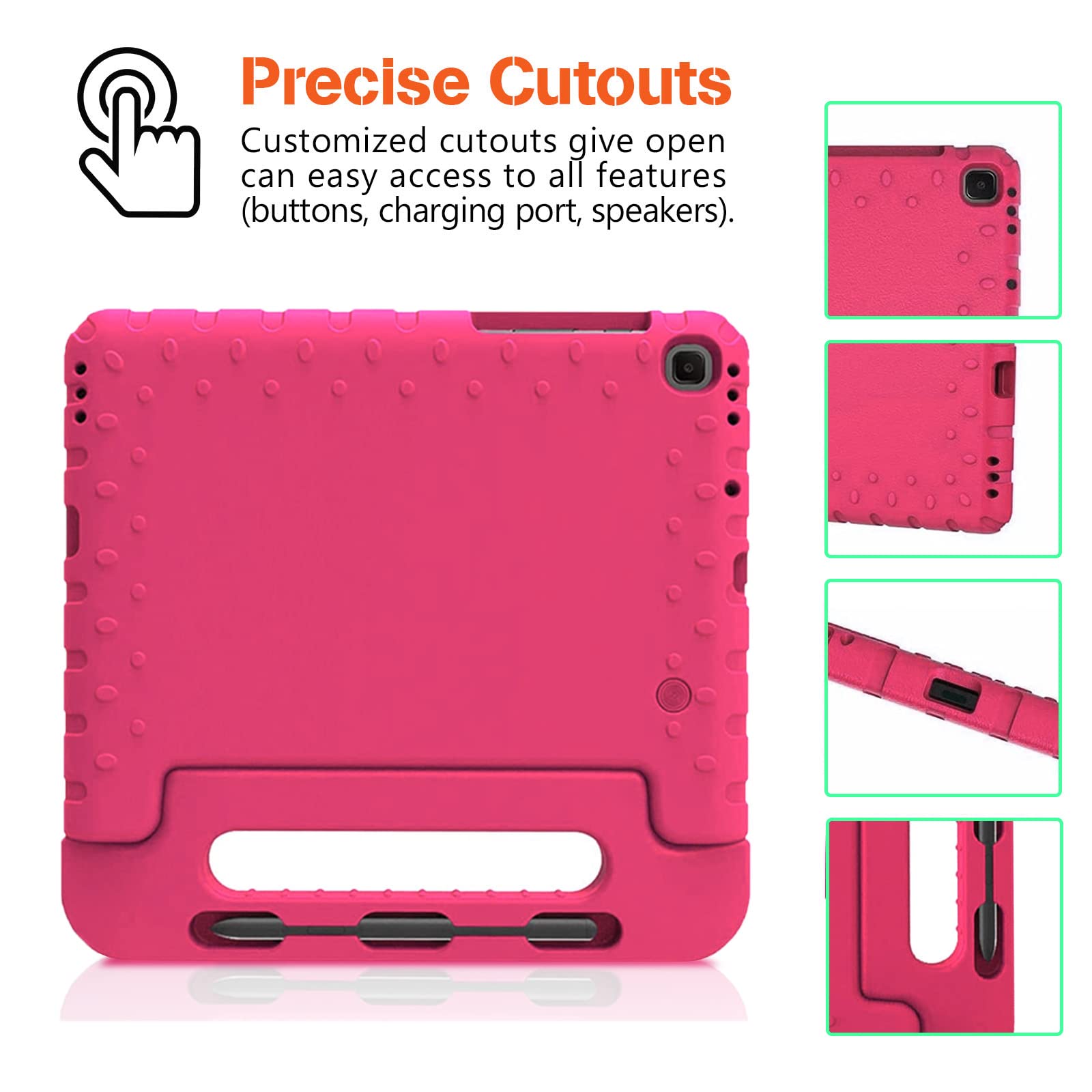 SIMPLEWAY Kids Case for Samsung Galaxy Tab S6 Lite 10.4 inch 2024/2020/2022 Release, Model SM-P625/SM-P620, SM-P610/P615, SM-P613/SM-P619, with S Pen Slot Shockproof Light Foldable Handle Rose