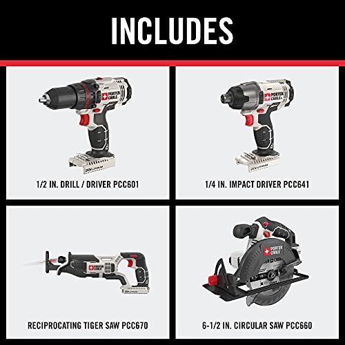 PORTER-CABLE 20V MAX Power Tool Combo Kit, 6-Tool Cordless Power Tool Set with 2 Batteries and Charger (PCCK619L8)