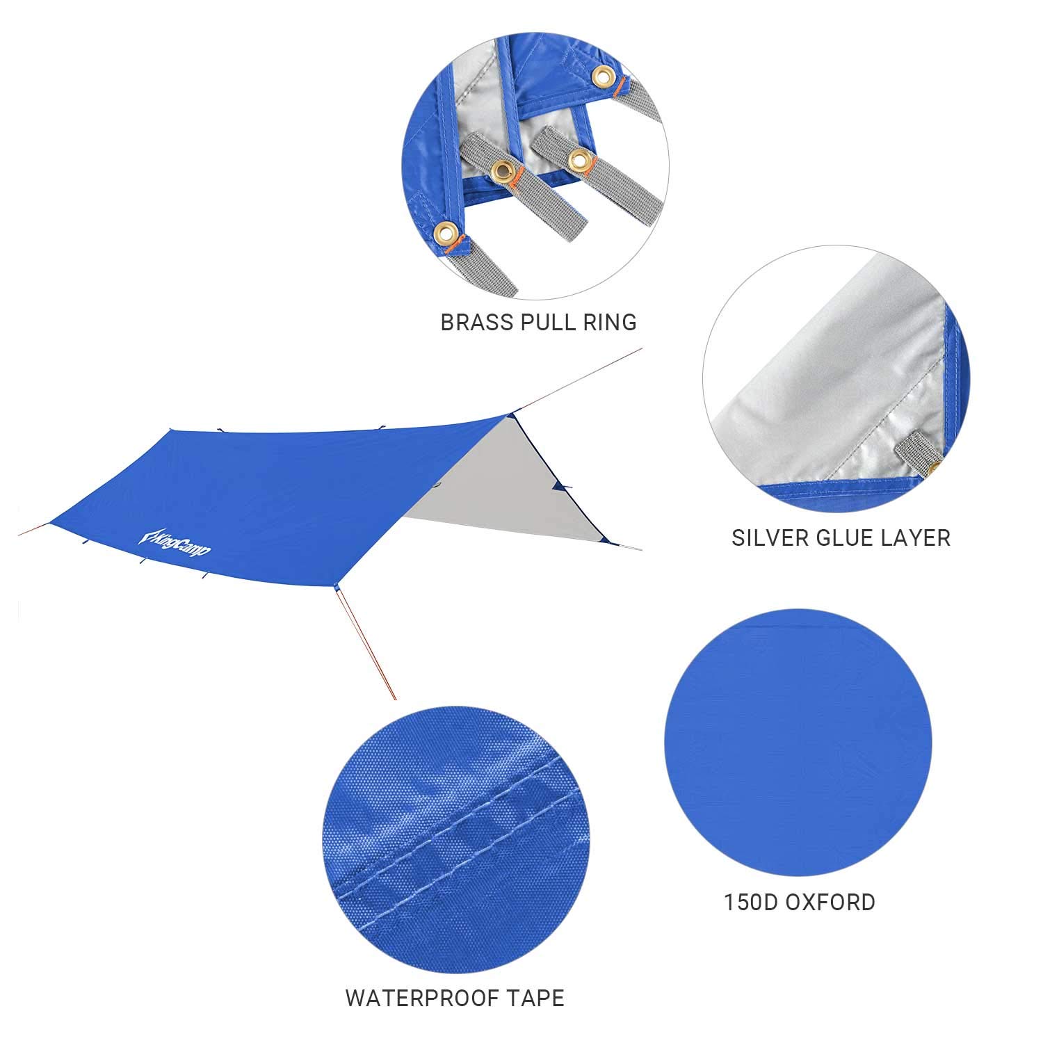 KingCamp Camping Tarp 10ft Oversize Tarp for Camping Lightweight Tearproof Hammock Rain Fly Waterproof Tarp with Silver Coating UPF50+ UV Protection for Backpacking Hiking Traveling Tent Tarps