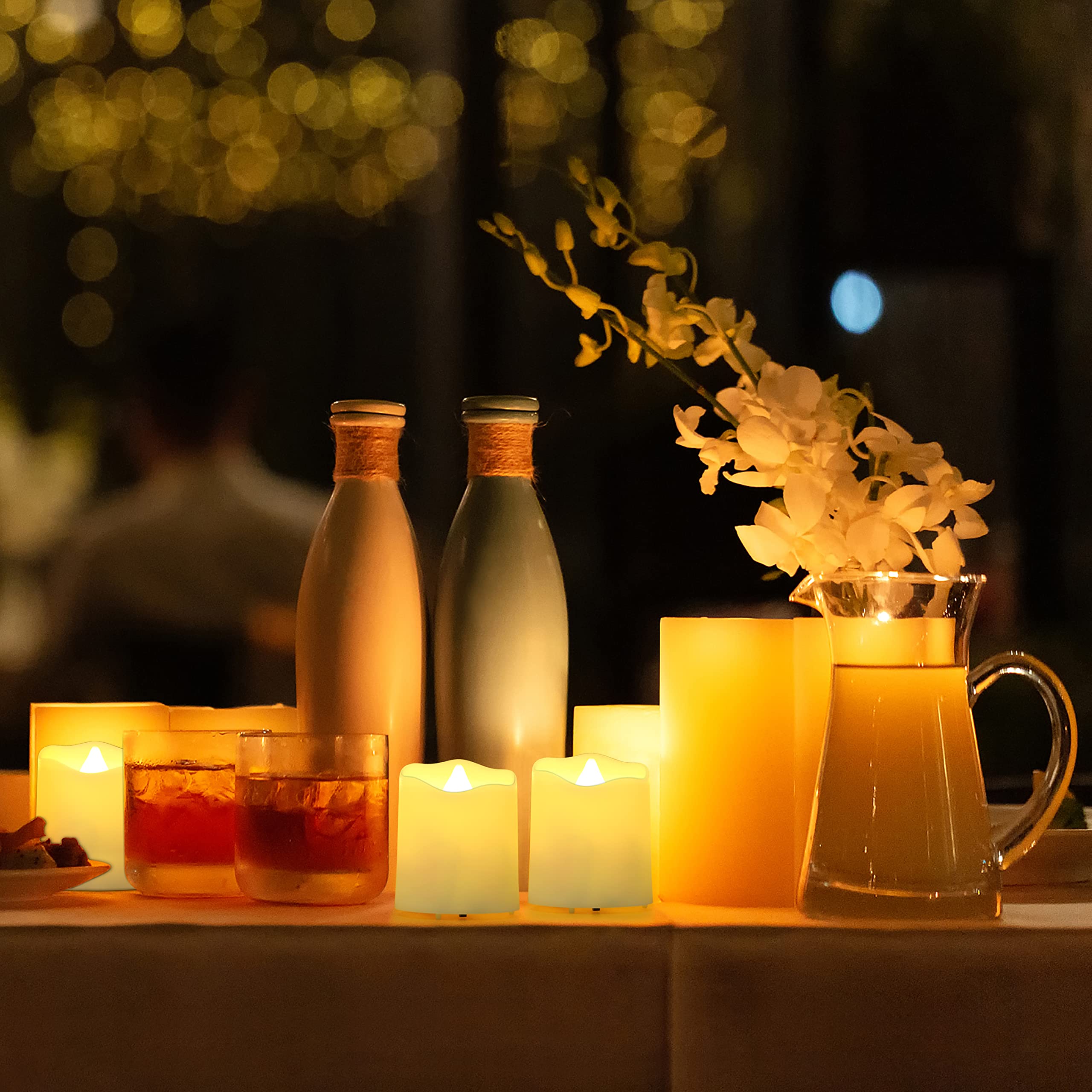 Rechargeable Flameless Votive Candles with Timer & Remote, 12pcs Flickering LED Tea Lights Candles with 2 USB Charging Cables, Warm White Light Electric Fake Candle for Home, Christmas Festival Decor