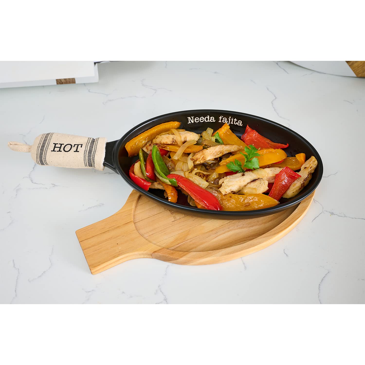 Mud Pie Circa Fajita Skillet Set, Black, 13 1/2" x 7" dia