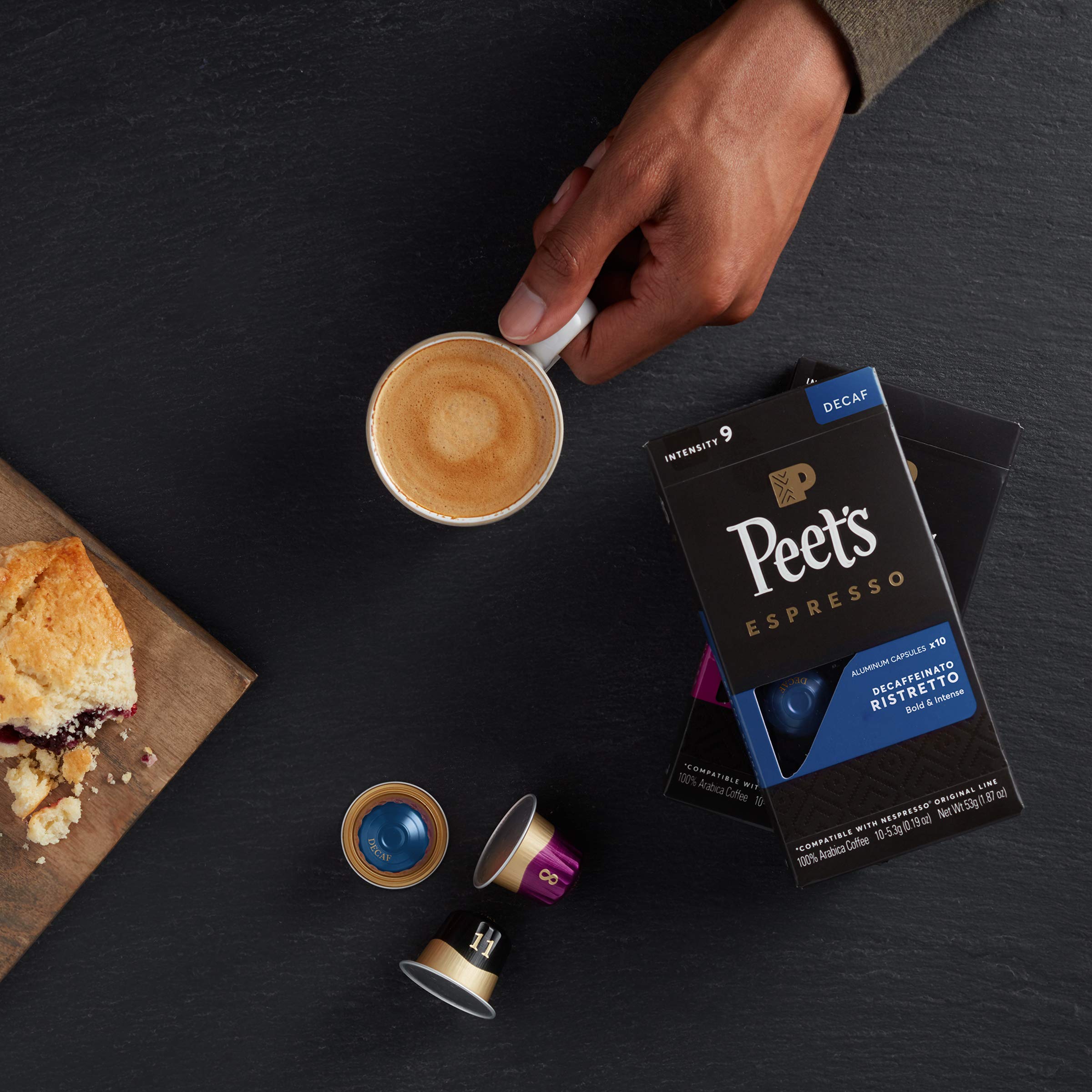 Peet's Coffee Espresso Capsules Decaffeinato Ristretto Intensity 9, Single Cup Coffee Pods, Compatible With Nespresso Original Brewers, 10Count