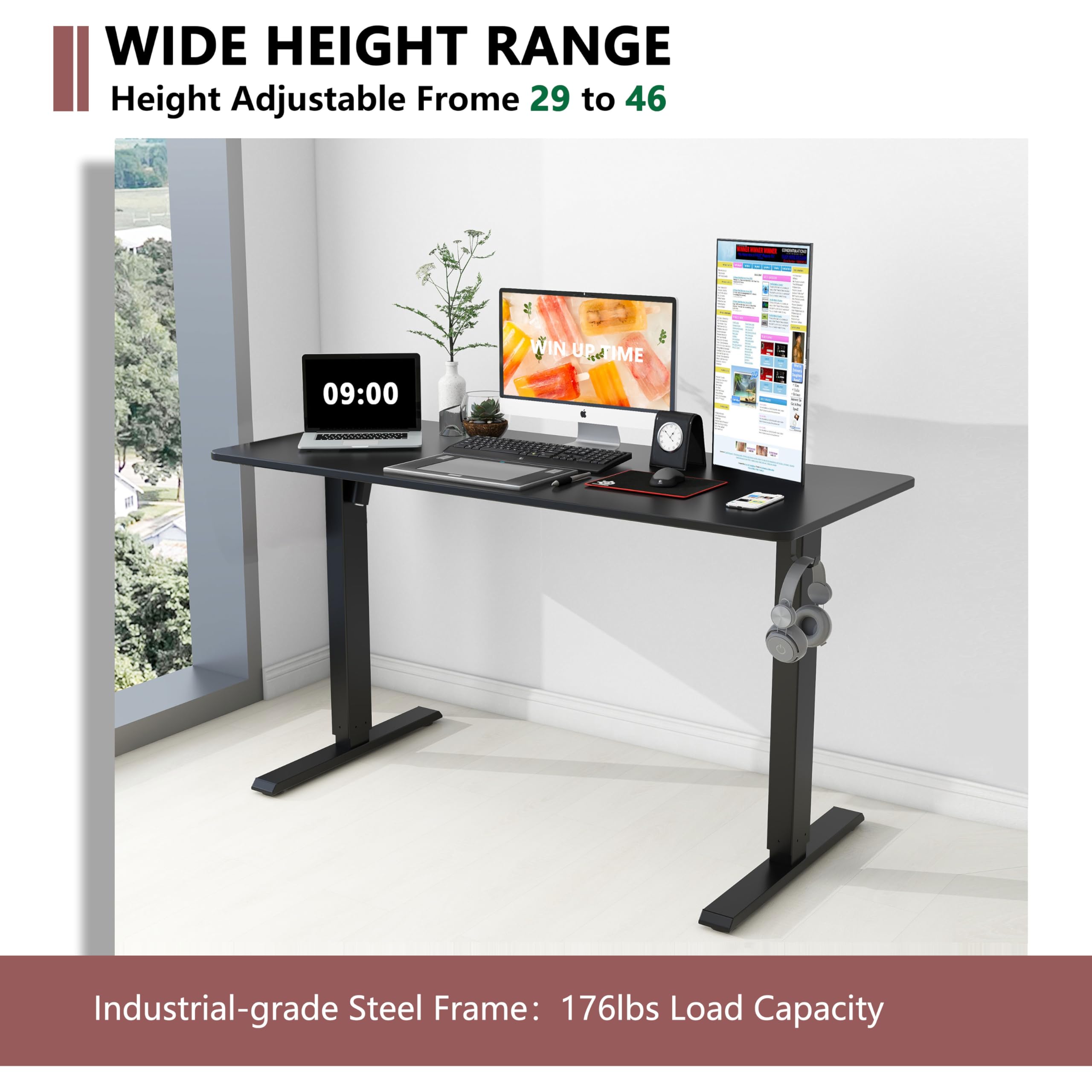 Win Up Time Standing Desk Adjustable Height- Whole Piece Desktop Stand Up Desk, Electric Standing Desk, Sit to Stand Desk for Home & Office Computer Desk