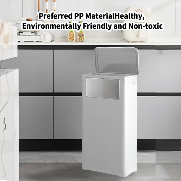 WanWanKa Trash Can with Lid, Large Tall 8 Gallon Commercial Trash Can, Plastic Waste Bin with Press top Lid, White Garbage Can Suitable for Kitchen, Bathroom, Bedroom, Living Room, Office