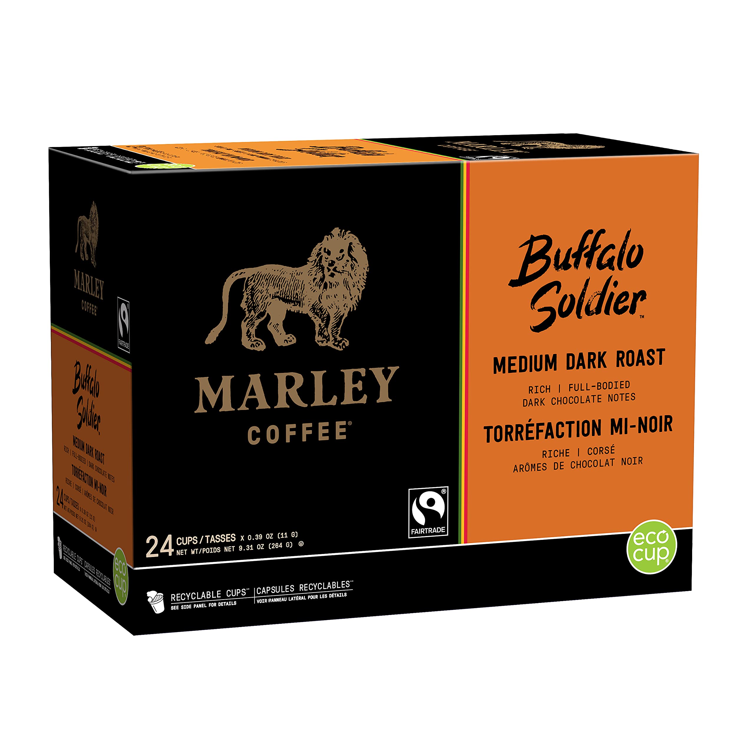 Marley Coffee Buffalo Soldier, Fairtrade Certified, Medium-Dark Roast Coffee, Keurig K-Cup Brewer Compatible Pods, 24 Count