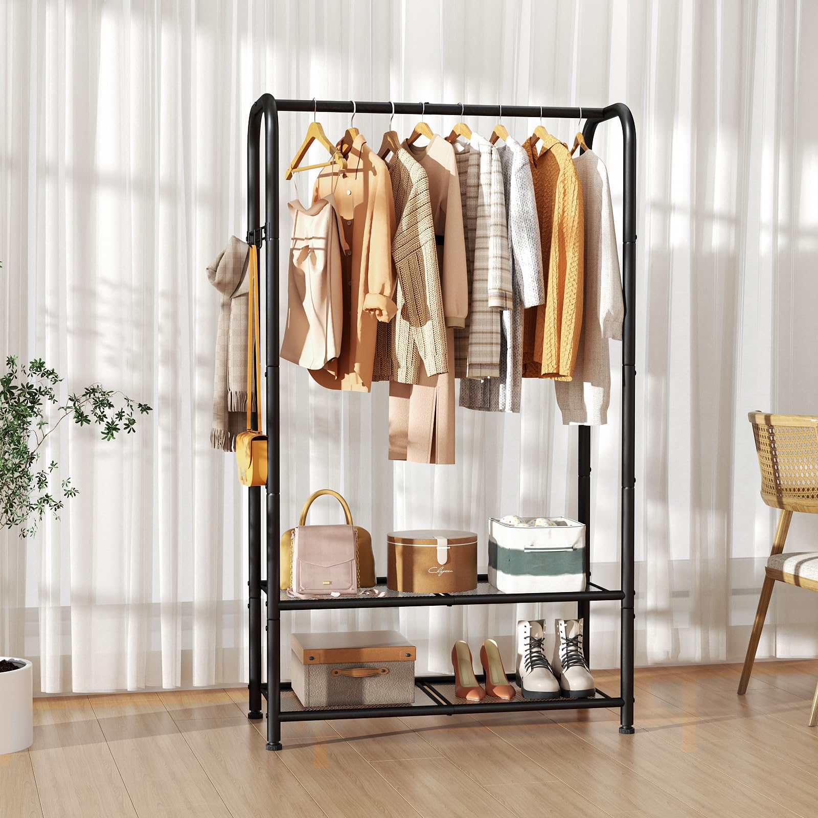 SINGAYE Clothing Racks For Hanging Clothes Rack Portable Closet Garment Coat Rack With Shelves Heavy Duty Hanger Stand Wardrobe Free Standing Closet