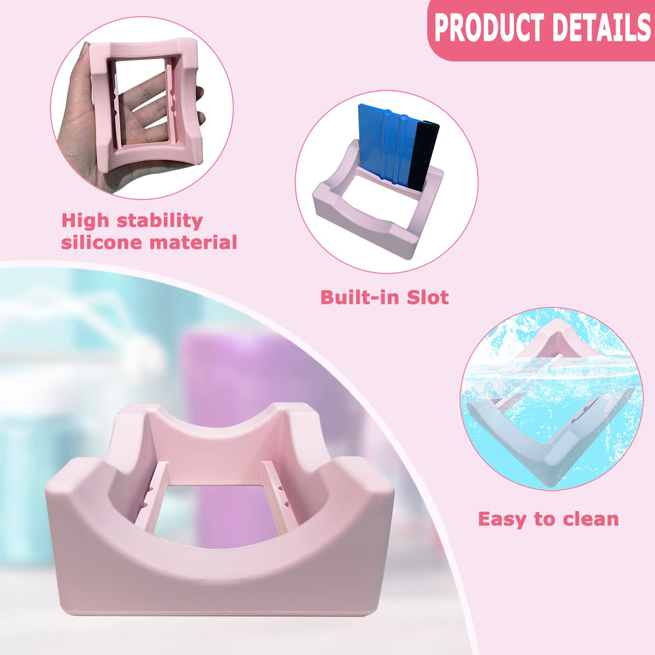 LexRory Silicone Cup Cradle for Tumblers - Tumbler Holder for Crafts with Felt Edge Squeegee - 2 Angles Cups Stand Use to Apply Vinyl Decals for Tumblers Cup Projects