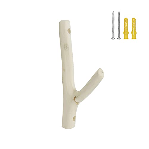 Tsnamay 2Pcs Real Wood Tree Branch Wall Hook, Farmhouse Rustic Decorative Wooden Without Bark Trunk Thickness 1cm-2cm with Screw