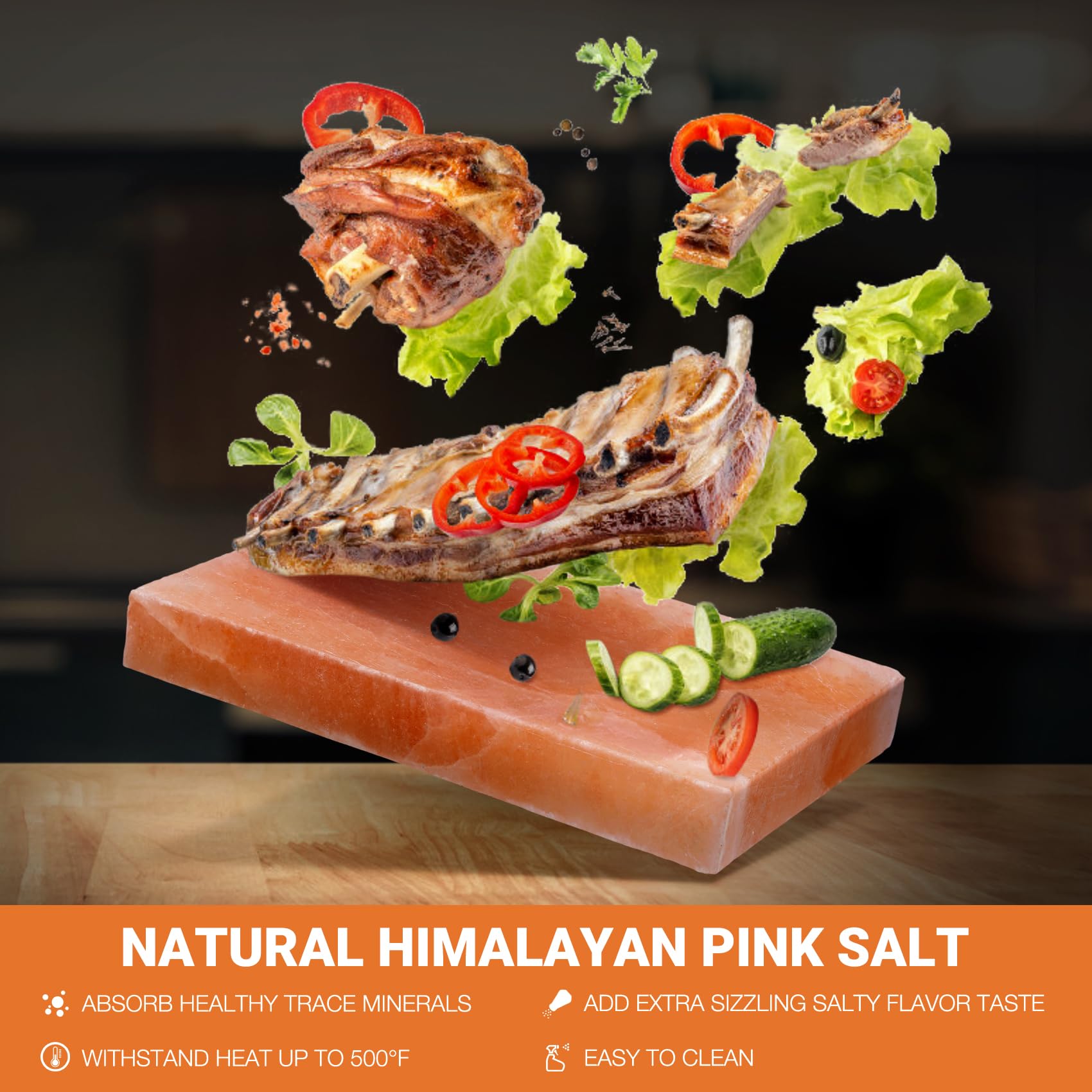 Onlyfire Himalayan Salt Block Cooking Plate with Steel Tray Set 12β x 8β x 1.5β for Cooking, Grilling, Cutting and Serving