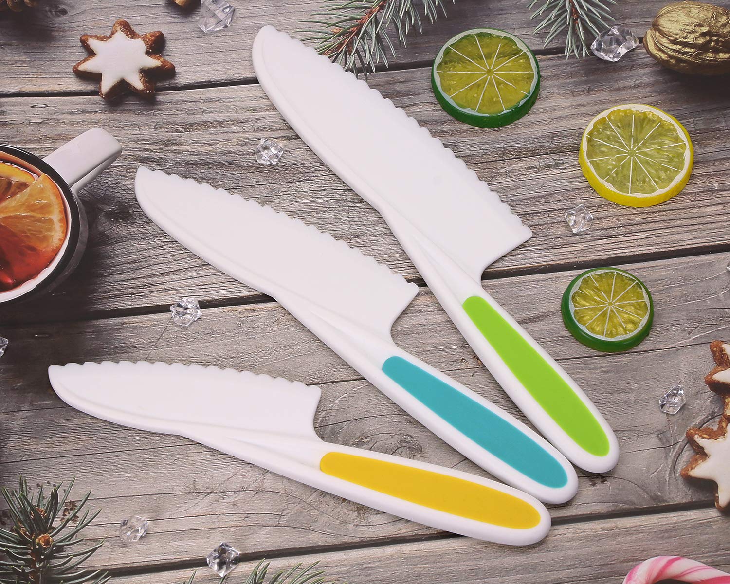 PENTA ANGEL Plastic Kitchen Knife 3Pcs Nylon Safety Cooking Baking Knives for Cutting Fruit Lettuce Salad Vegetable Cake Bread(Mixed Color)