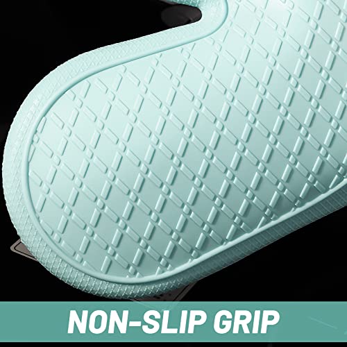 MKLINSIYU Silicone Kitchen Oven Mitts,Heat Resistant 500 Degrees,Oven Mitts Set,Waterproof Flexible Glove and Quilted Liner for Oven Cooking, Grill & BBQ (Mint Green), 12 x 5.7 x 0.75 inches