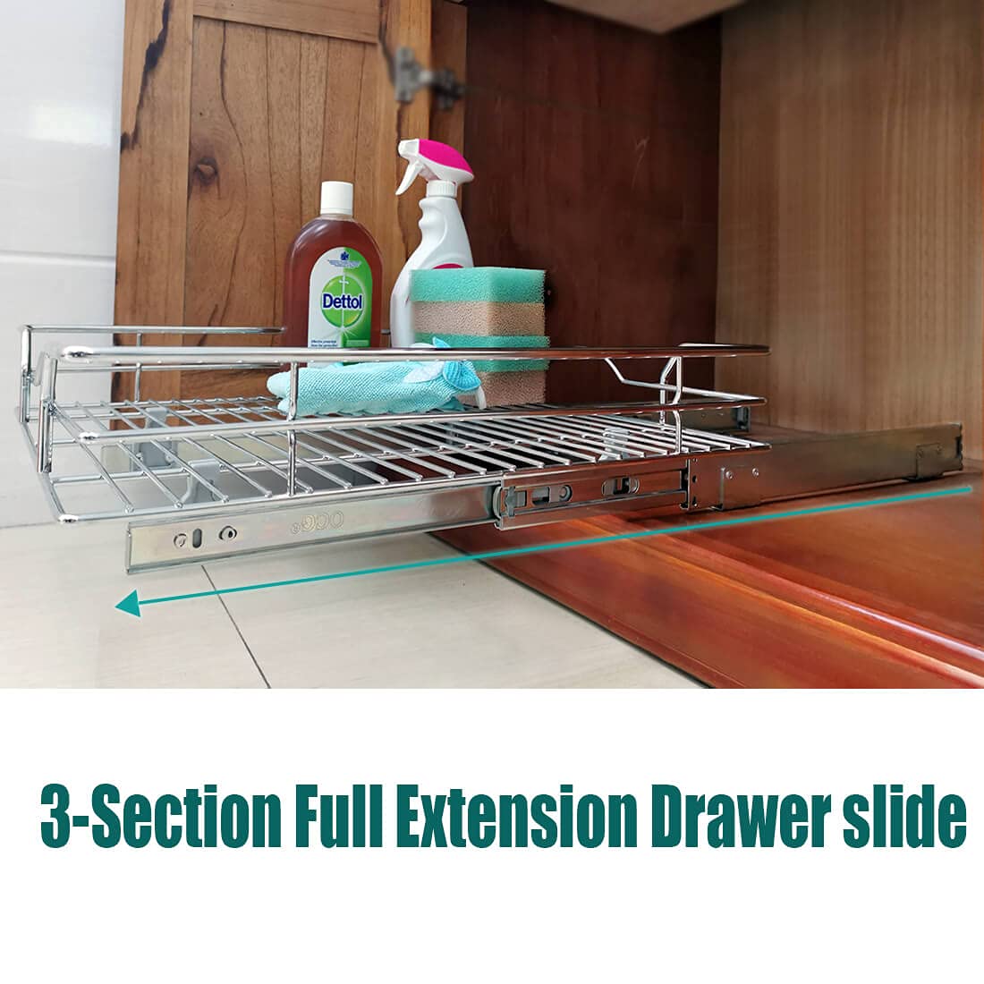 Pull Out Cabinet Organizer(11" W x 21" D x 5" H, 1 Tier Heavy Duty Slide Out Kitchen Cabinet Shelves, Sliding Drawer for Cabinet, Wire Frame, Chrome Finish