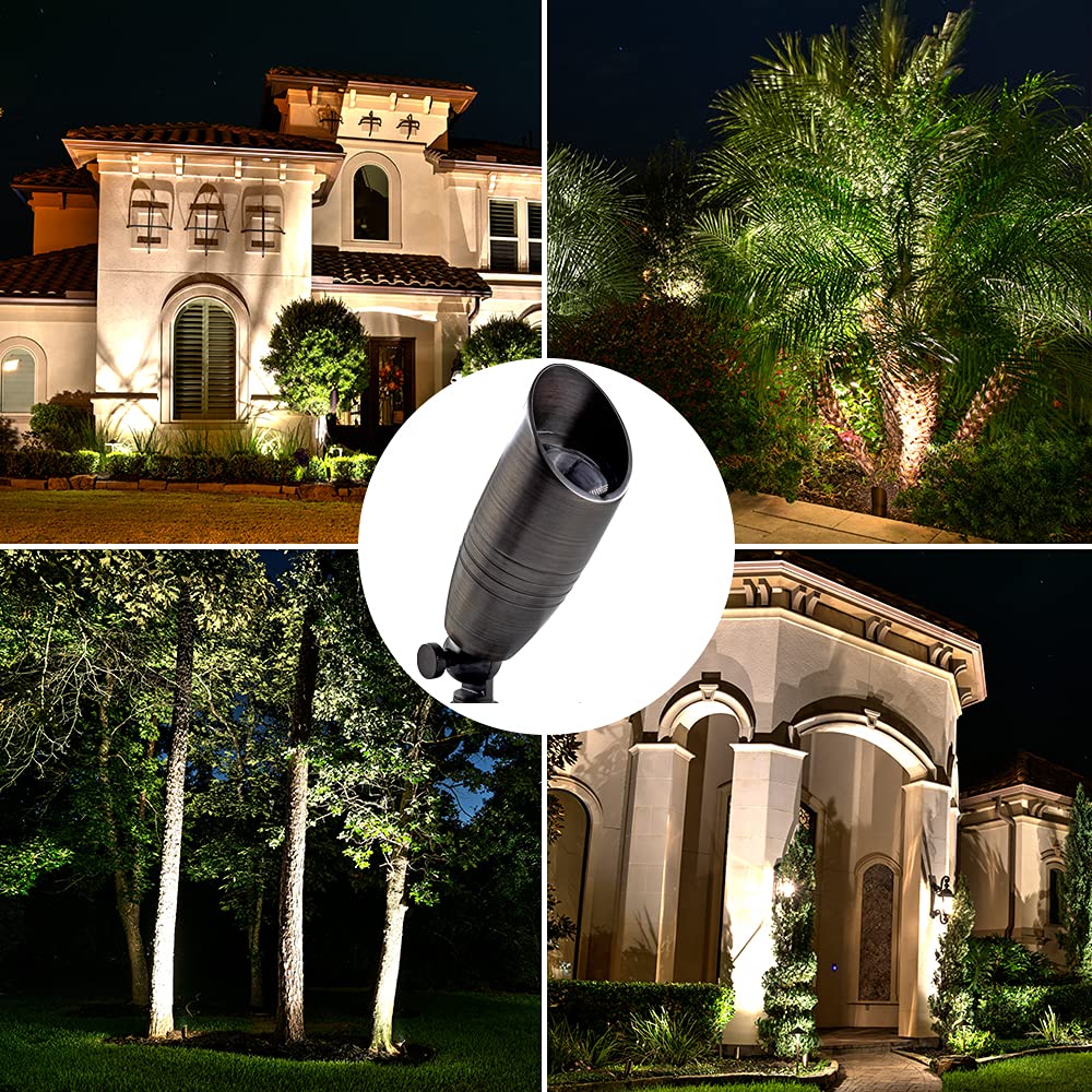 LED Spot Lights Outdoor Landscape Lighting 108 - (4 Pack) Solid Brass Spotlight LED Yard Lights Security Landscape Lights for Bright Long Lasting Home Garden Patio Pool Deck Lighting (No Bulb)