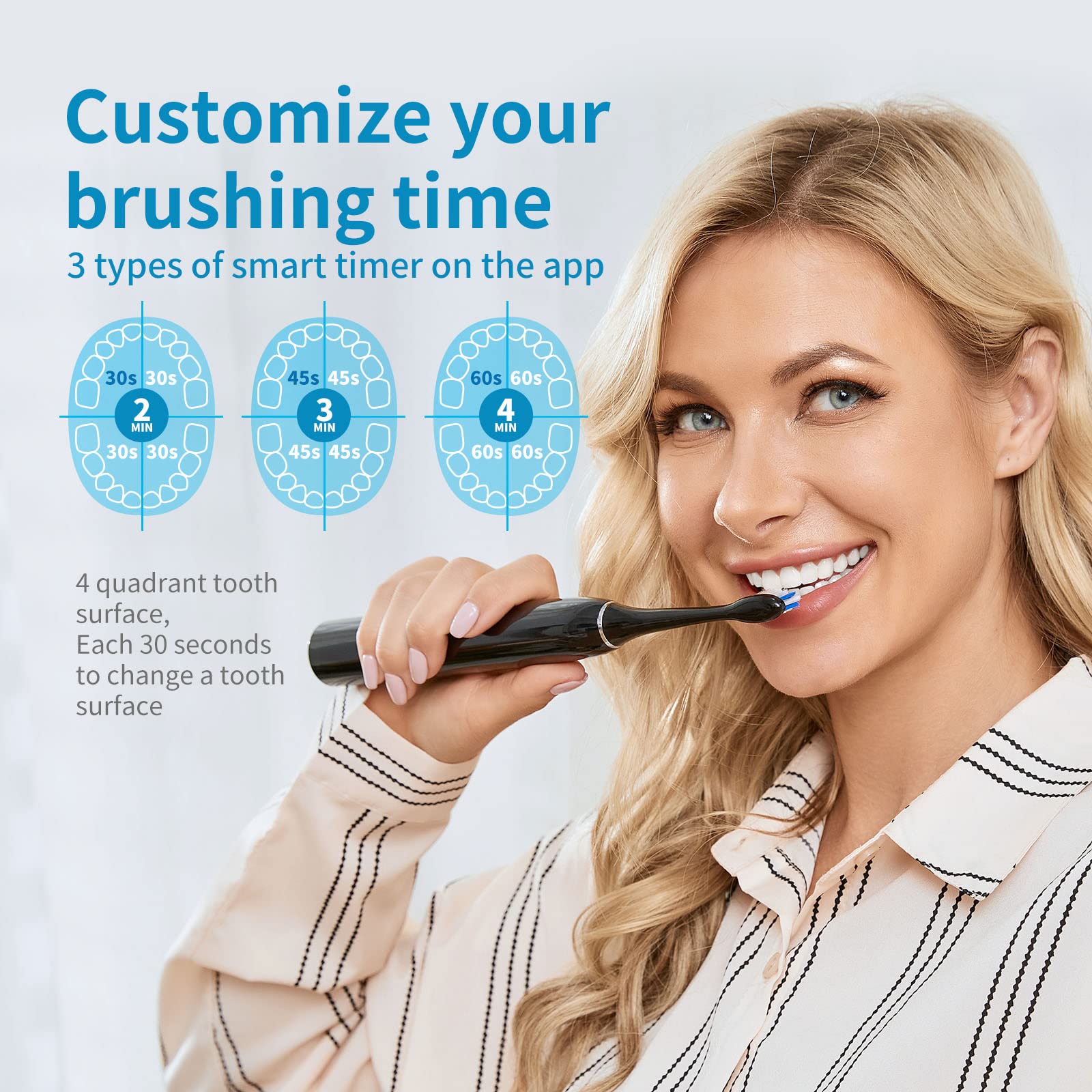 SEEYOU Electric Toothbrush for Adults, Rechargeable Sonic Toothbrush with App and 3 Brush Heads, 5 Modes 4 Mins Smart Timer, 10X Cleaning Toothbrush- Black