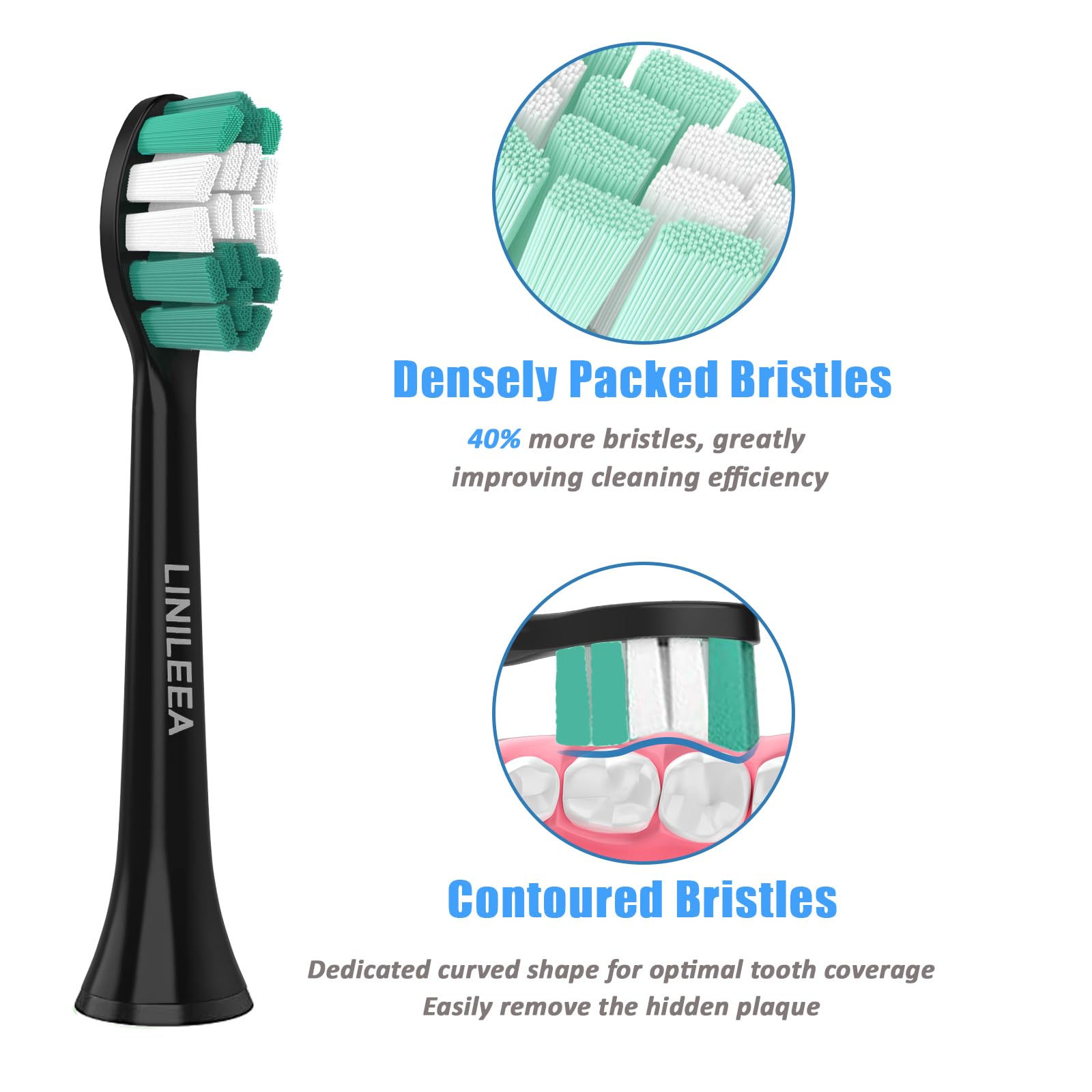 Toothbrush Replacement Heads Compatible with AquaSonic Black Series Tooth Brush, for Black Series Pro, Vibe Series, Duo Series Pro, Electric Toothbrush Refills 8 Pack (Black)