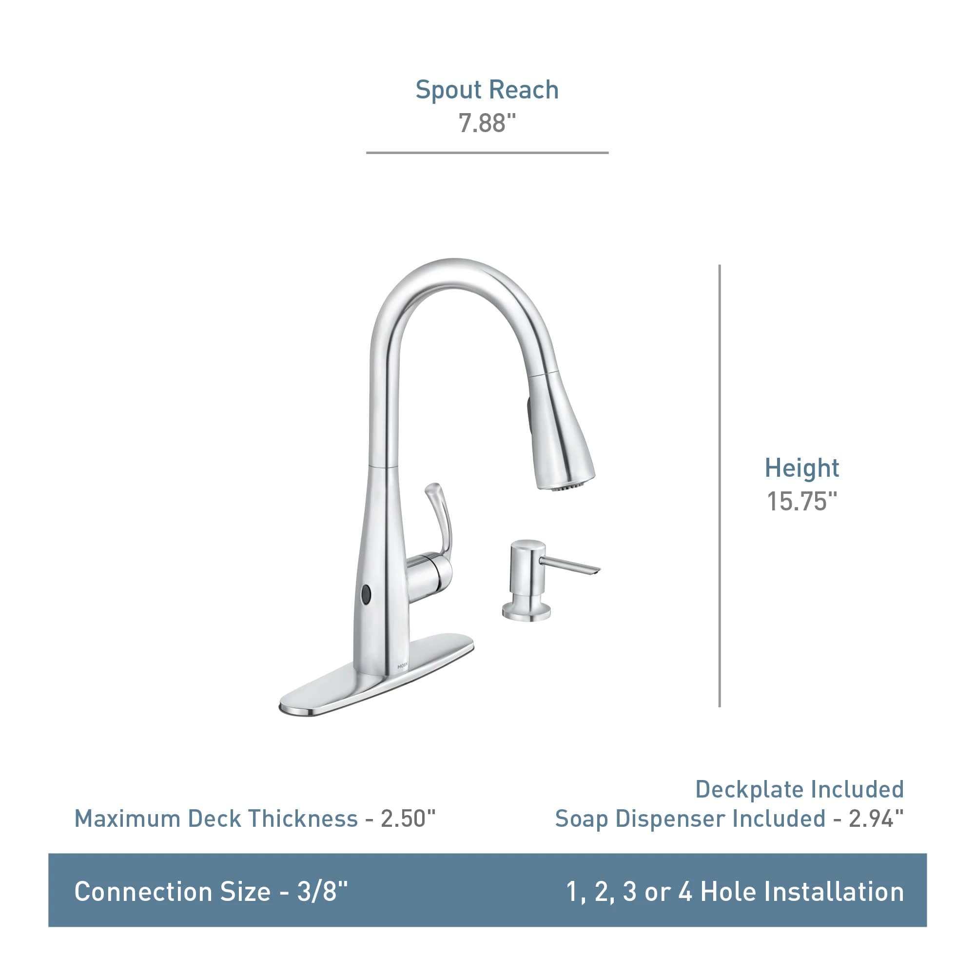 Moen Essie Spot Resist Stainless Touchless One-Handle Kitchen Faucet, Motion Activated Pull Down Kitchen Sink Faucet with Soap Dispenser, 87014EWSRS