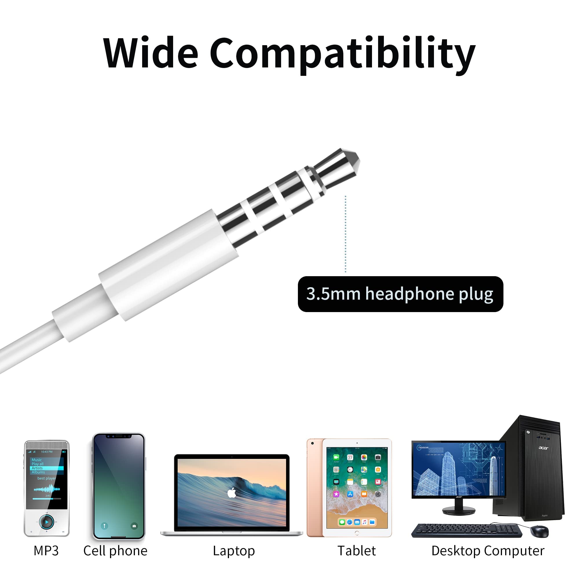 Togkun Wired Headphones,in-Ear Headphones with Microphone, Earbuds Built-in Call Volume and Control Button, Compatible with 6/6Plus/6S/6SPLUS/Android/iPad/Laptop and Most 3.5mm Jack Devices(2 Pack)