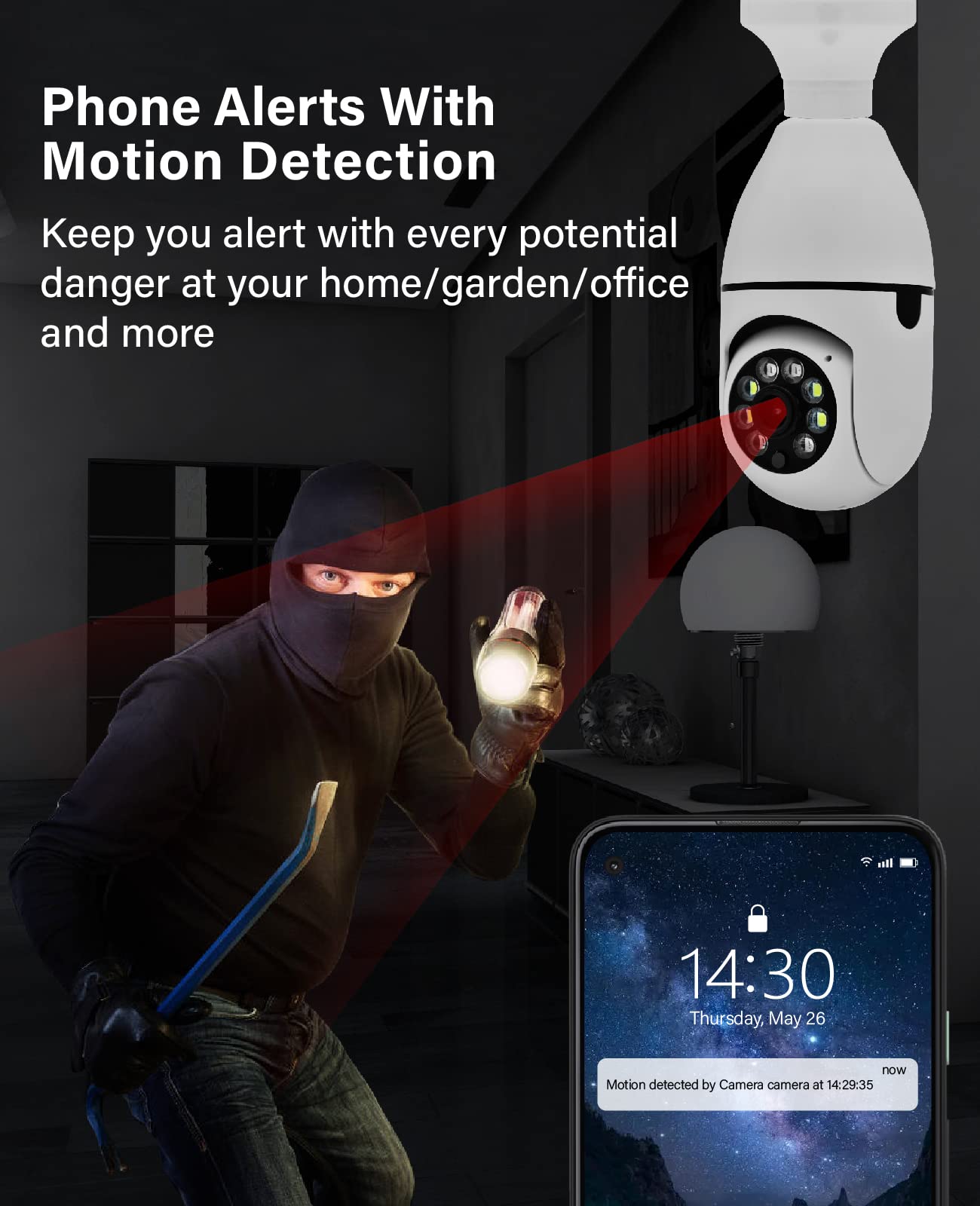 SC2000 Light Bulb Security Camera: Wireless 5G Indoor Outdoor Lightbulb Panoramic Dome Smart Camera with 1080P App Control Motion Detection Night Vision for Home Garden Baby Pet