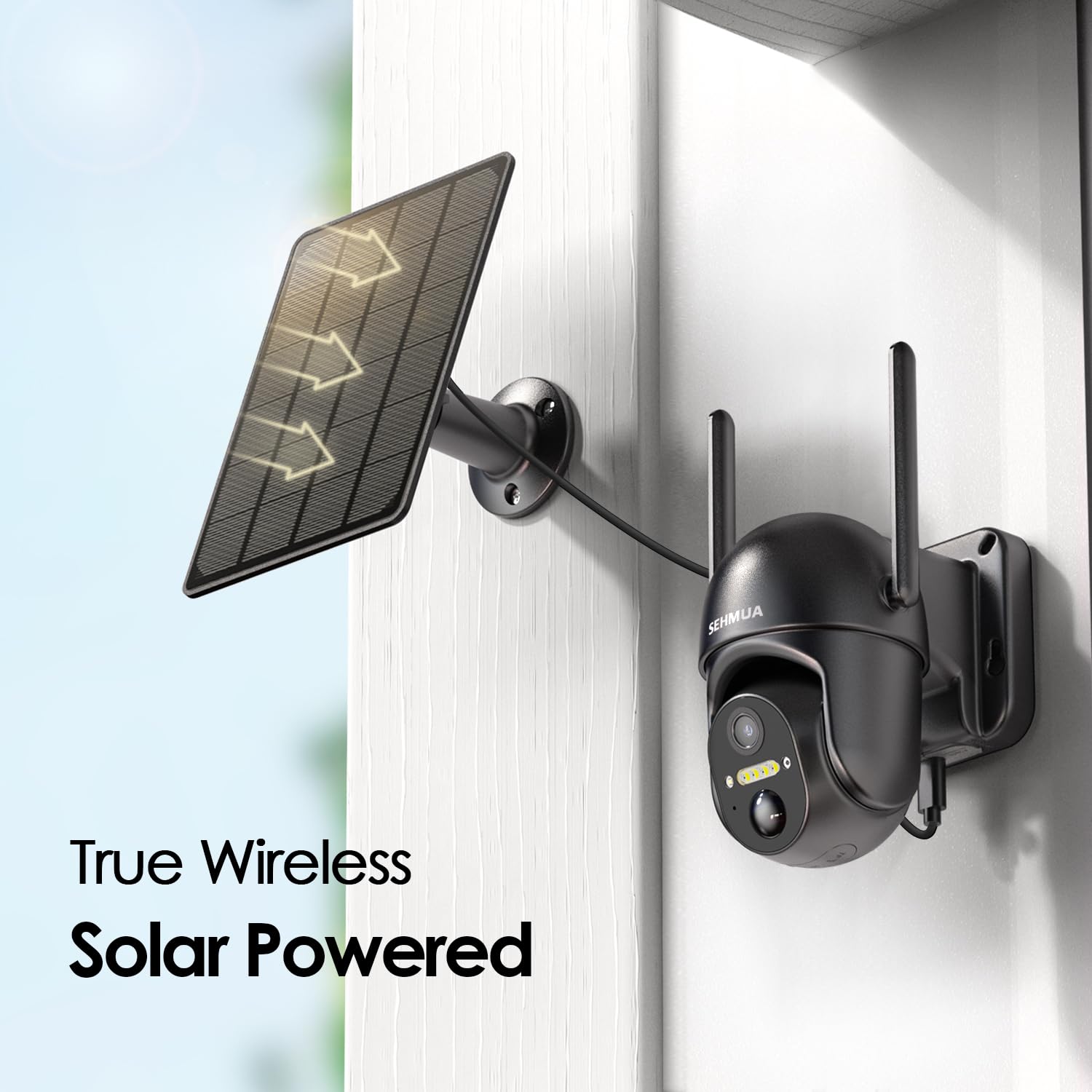 SEHMUA 2 Pack Outdoor Camera Wireless, 2K Solar Security Cameras Wireless Outdoor 360° View Battery Powered Camera, WiFi Home Security with Spotlight Color Night Vision, PIR Sensor
