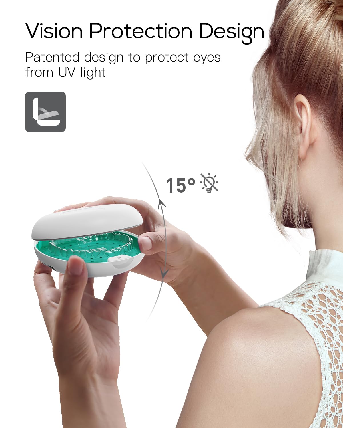 VEAMOR UVC Retainer Case Upgraded, Case Compatible for Invisalign 500mAh Battery Powered with Travel Bag, Dental Braces Case Slim with Vent Holes - White&Green