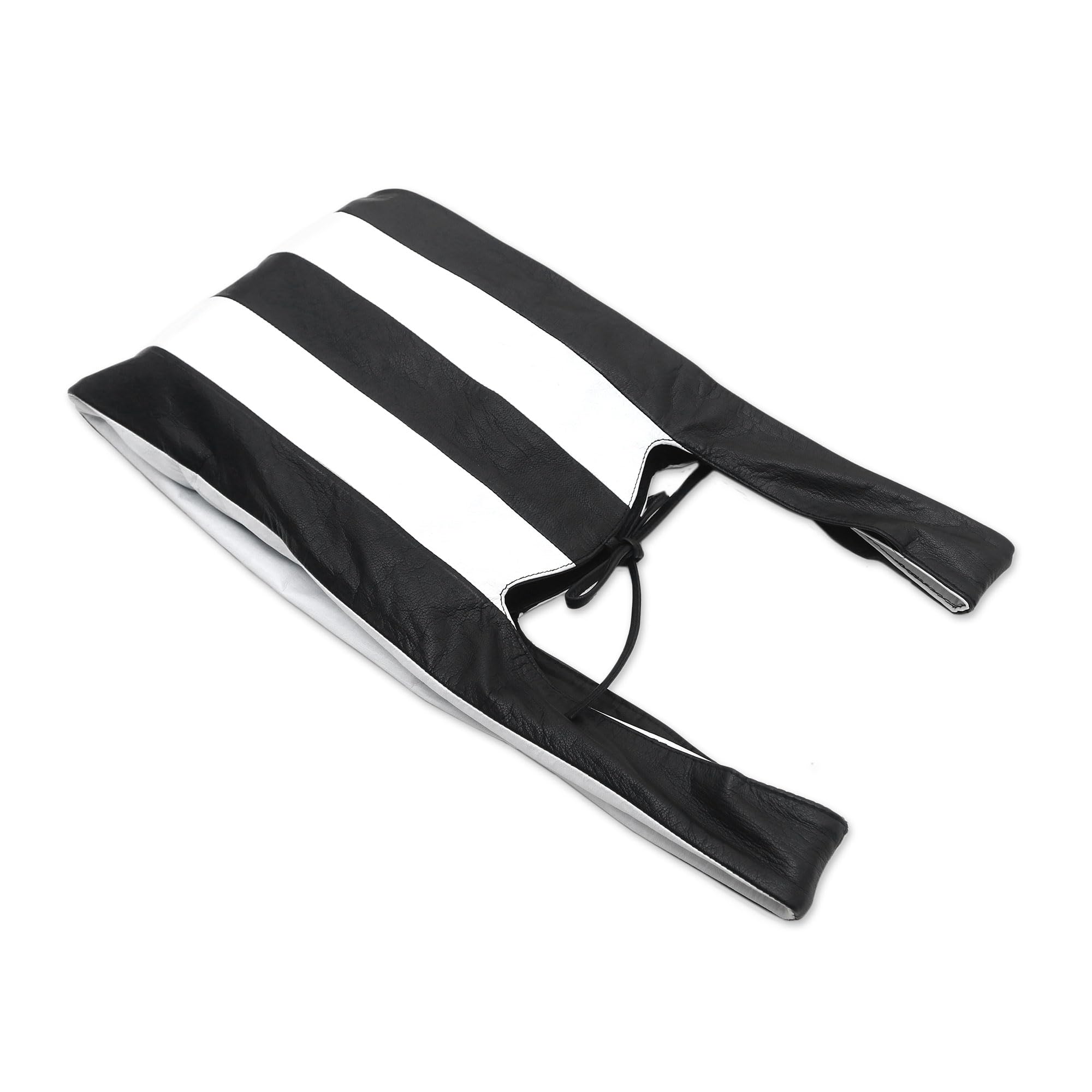 NOVICA Handmade Leather Tote Black White Striped from Bali Handbags Indonesia Modern 'Kresek Style'