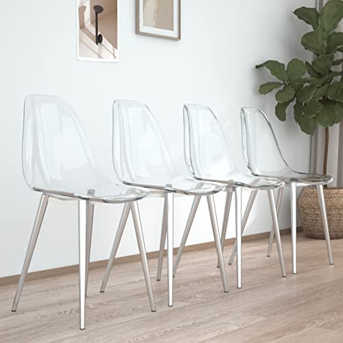 SSLine Modern Acrylic Dining Chairs Set of 4 Chic Elegant Dinner Chair with Silver Metal Base Comfortable Clear Plastic Shell Accent Side Chairs for Kitchen Dining Room Living Room Restaurant