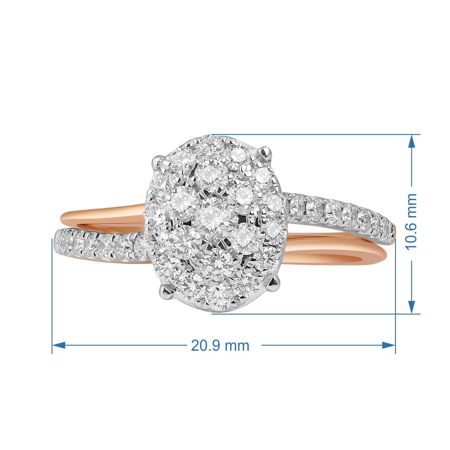 Jewelili 14K Rose Gold 3/4 Cttw Natural White Diamond Ring, Size 7