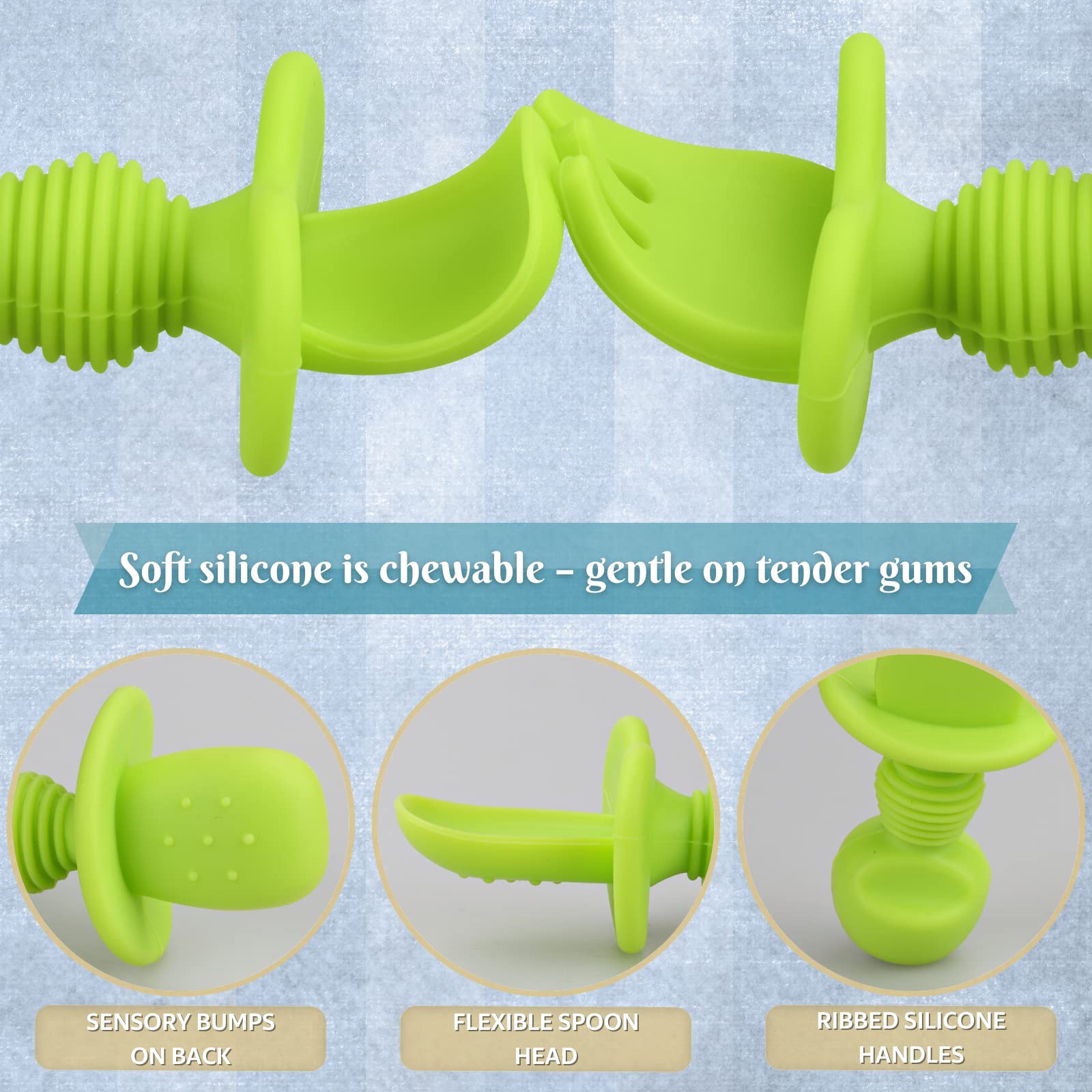 Silicone Baby Led Weaning Spoons and Forks, First Stage Toddler Utensils for Baby Led Weaning, Self Feeding