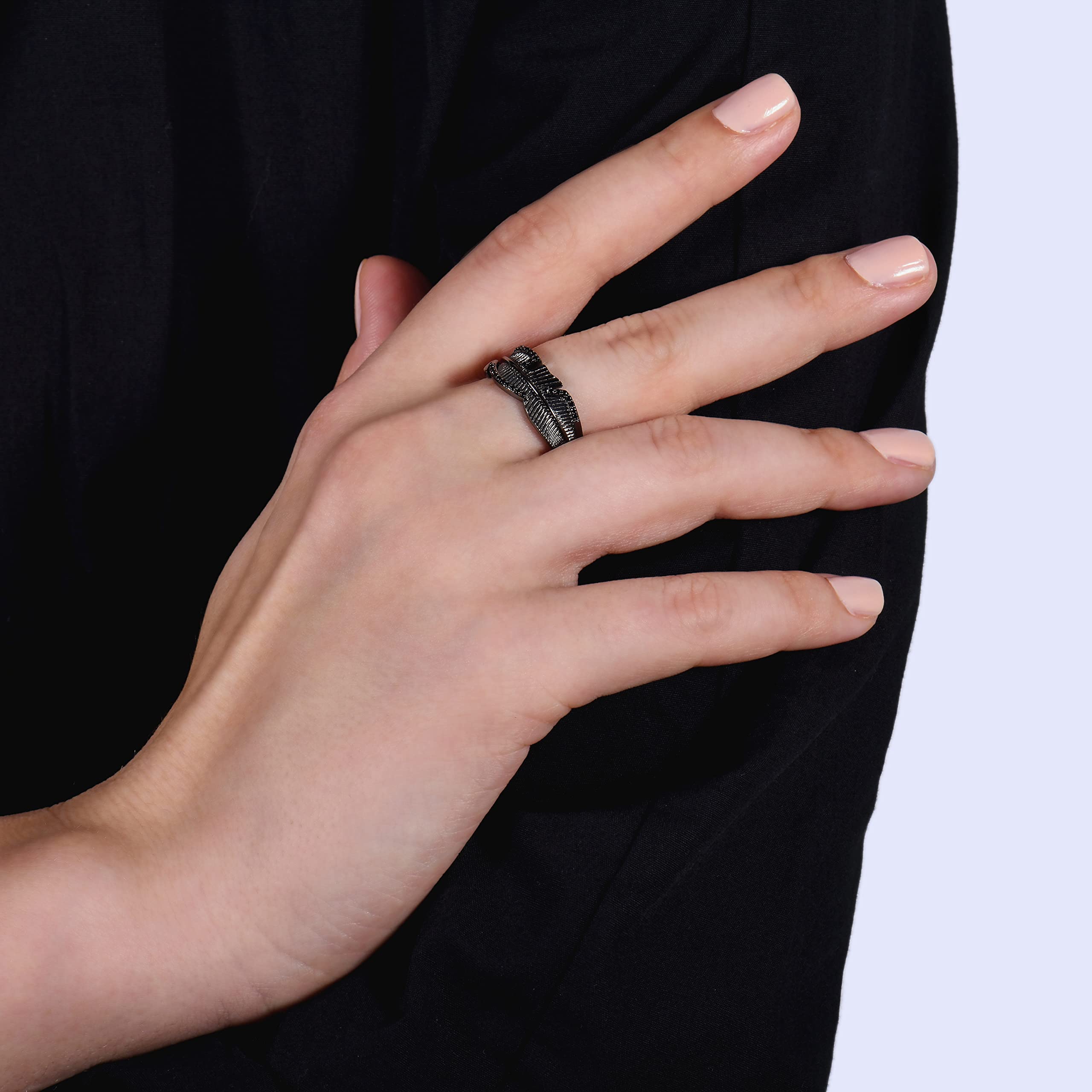 Jewelili Enchanted Disney Fine Jewelry Black Rhodium Over Sterling Silver 1/10 Cttw Diamond Maleficent Villain Ring